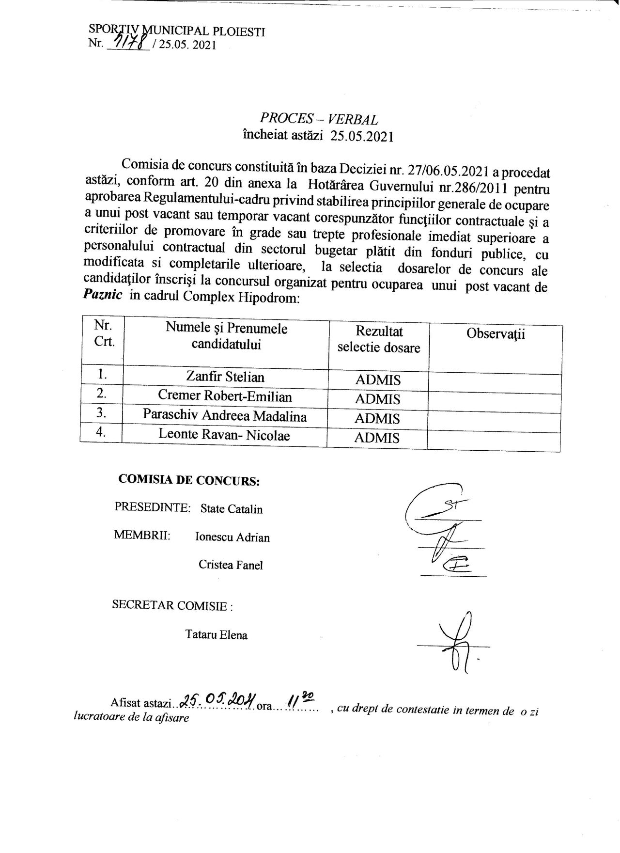 PV selectie dosare paznic 001 | CSM Ploiesti